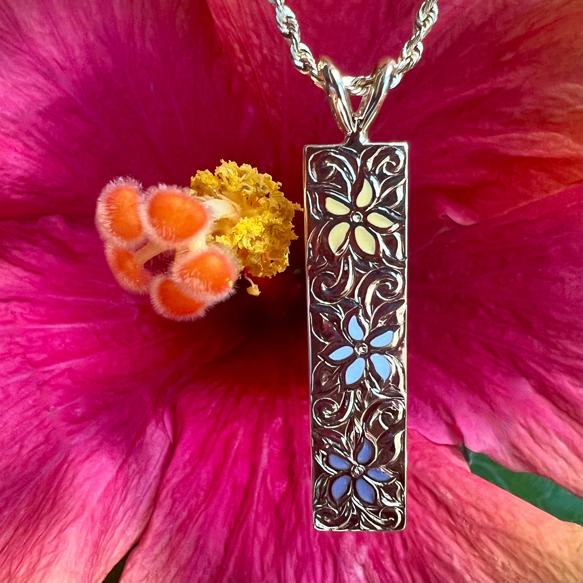 Puanani Flowers & Scrolls Pendant in 14K Yellow Gold