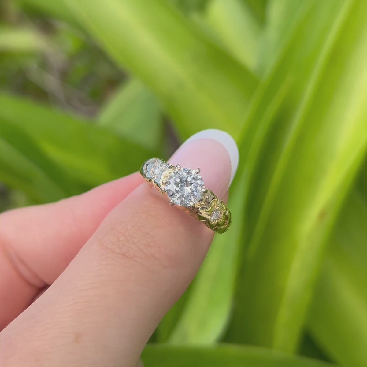 Palau Hibiscus Solitaire Ring w/ Diamonds & Cubic Zirconia in 14K Yell