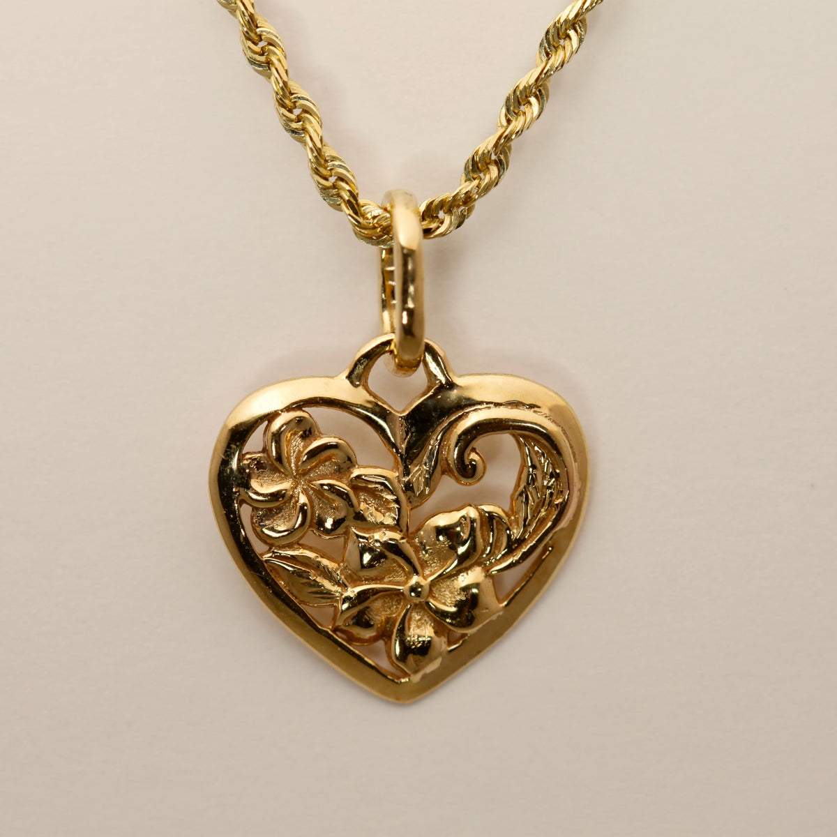 Filigree Plumeria and Old English Heart Pendant